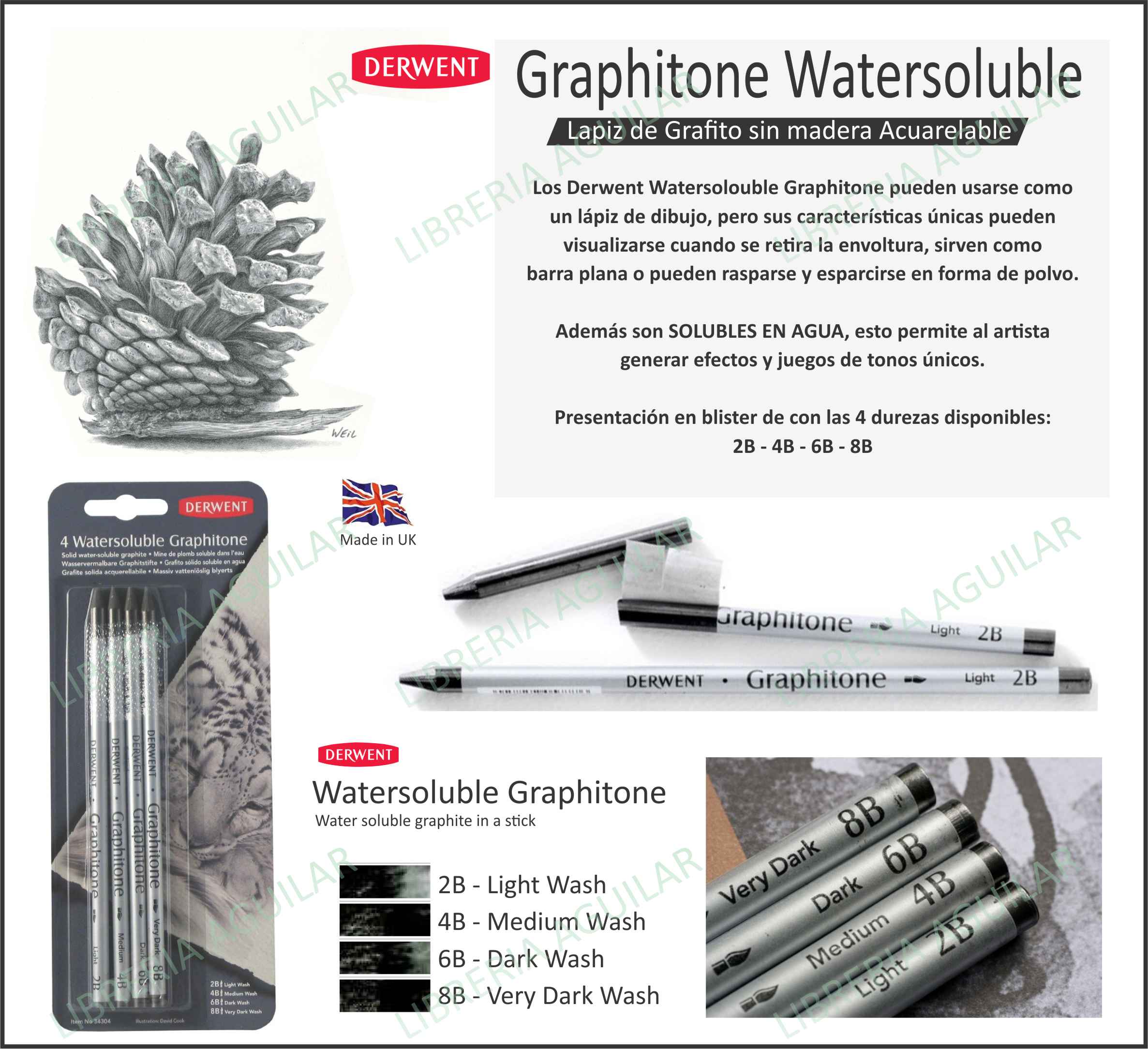 Водорастворимый графит Derwent "Watersoluble Graphitone"